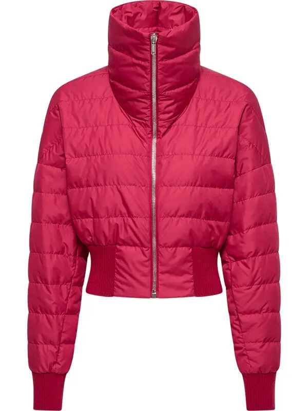 Moncler High Collar Zip Up Coat - Red