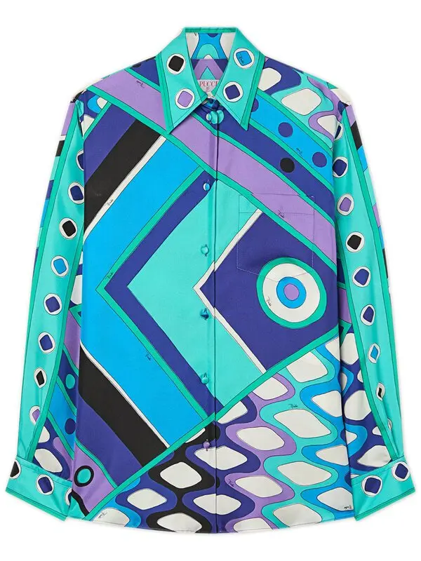 Emilio Pucci Classic Button-up Silk Blouse With Geometric Print - Blu