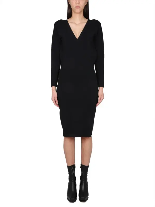 Stella McCartney V-neck Slim Fit Midi Dress - Black