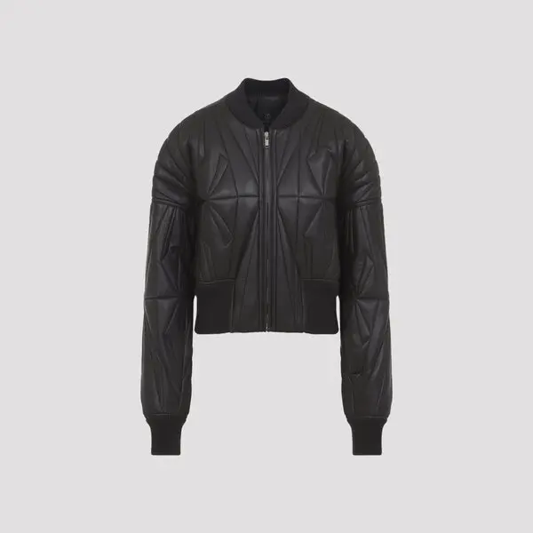 Moncler Geocamo Cropped Jacket In Nappa Lambskin Leather - Grey