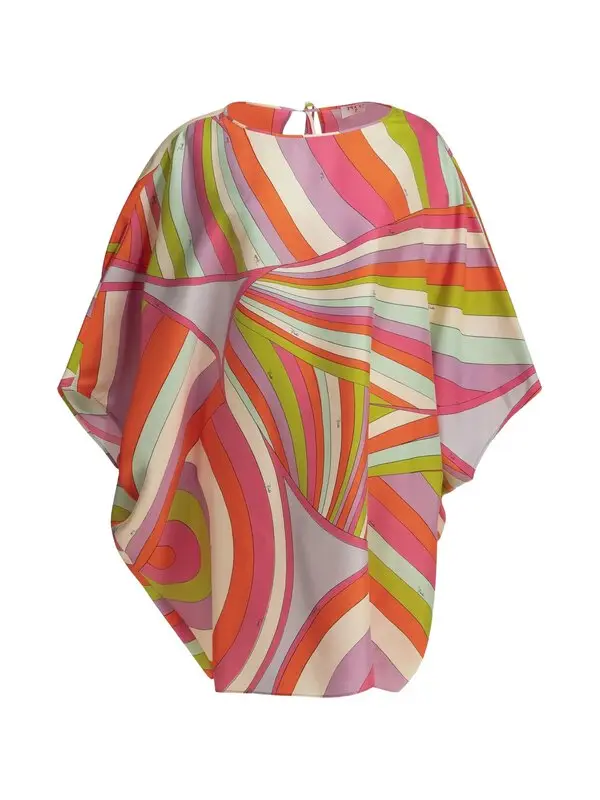 Emilio Pucci Mini Silk Twill Caftan Dress With Unique Print