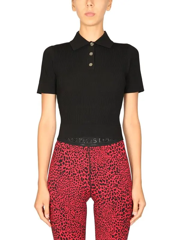 Michael Kors Ribbed Polo Shirt With Logo Buttons - Black