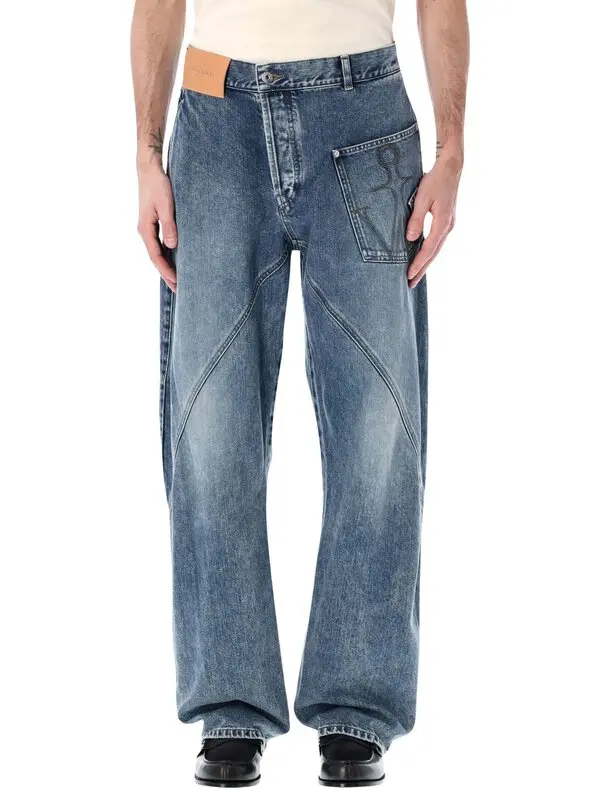 JW Anderson Sculptural Twisted Wide-leg Jeans - Mid Blue