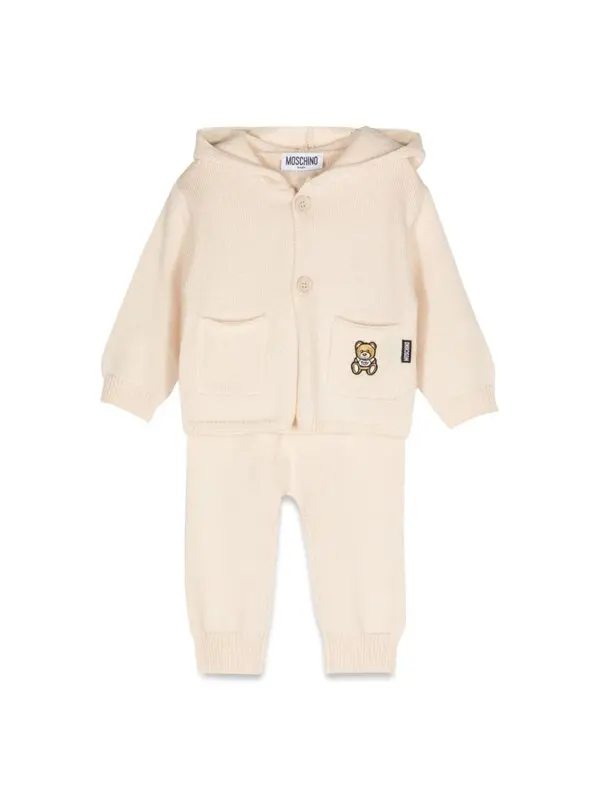 Moschino Wool Blend Hooded Cardigan And Pants Set - Beige