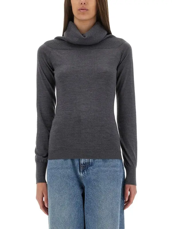 Stella McCartney Off-shoulder Long-sleeve Virgin Wool Jumper - Grey