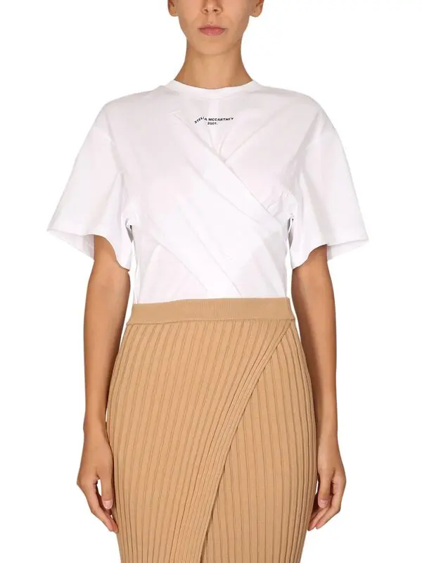 Stella McCartney Cotton Jersey Twisted T-shirt With Logo Print - White