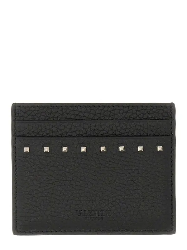 Valentino Garavani Rockstud Card Holder In Grainy Leather