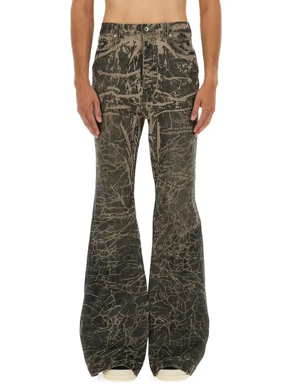 Rick Owens Bootcut Jeans With Vintage Print - Black