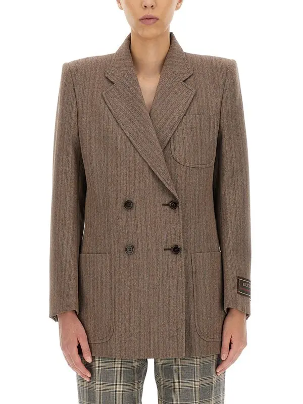 Gucci Double-breasted Wool Jacket With Herringbone Pattern