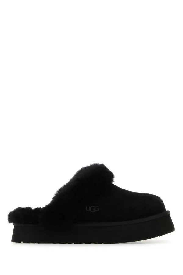 UGG Disquette Mini Suede Slipper With Sheepskin Collar - Black
