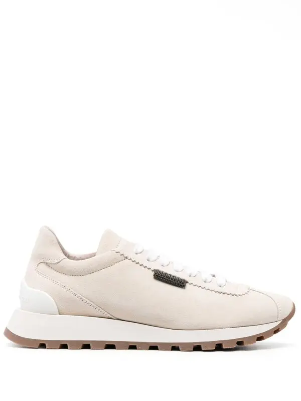 Brunello Cucinelli Paneled Calf Leather Lace-up Sneakers - Ivory