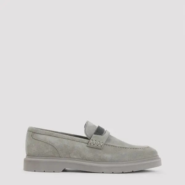 Brunello Cucinelli Embellished Suede Loafers - Grey