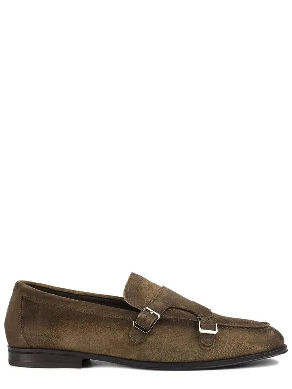 DOUCAL'S Suede Double-buckle Loafers - Brown
