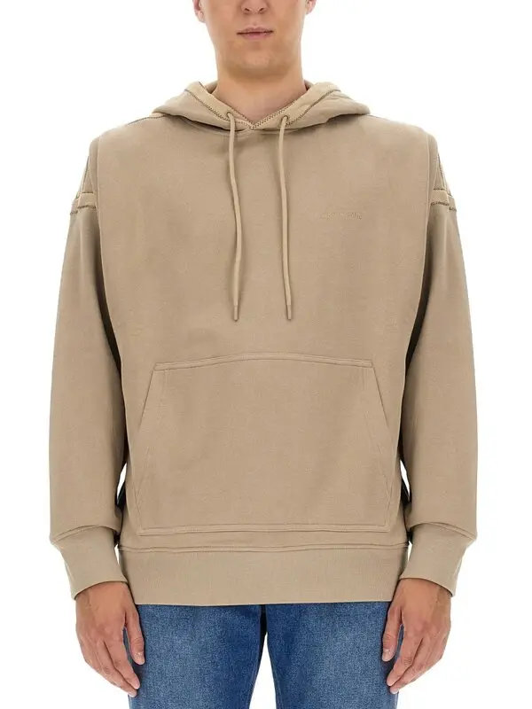 Helmut Lang Embroidered Logo Hooded Sweatshirt - Beige