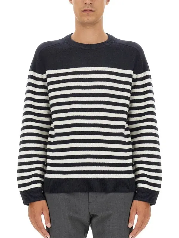 Theory Striped Crew Neck Fine Knit Sweater - Multicolour