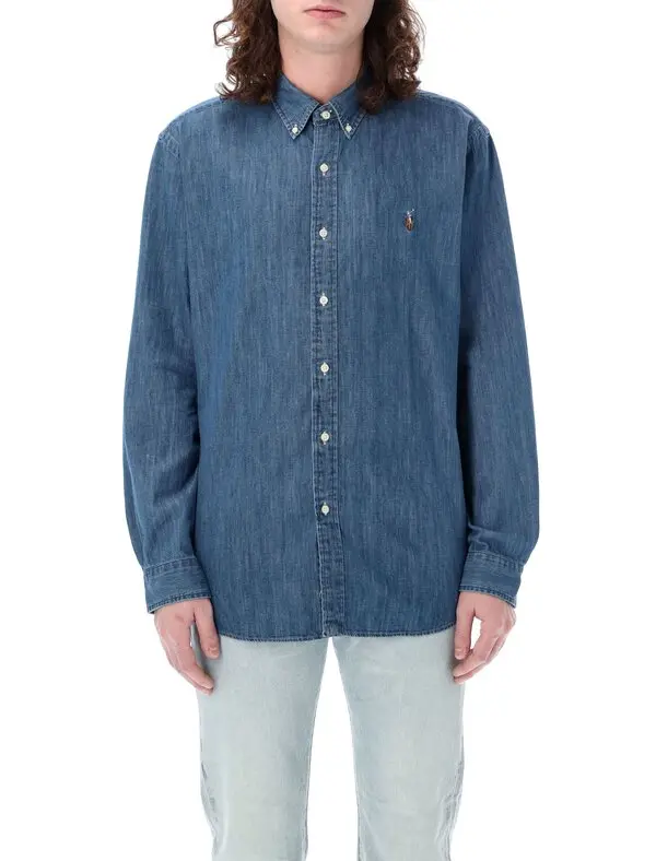 Polo Ralph Lauren Custom-fit Button-down Shirt For - Mid Blue