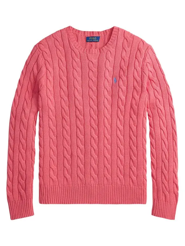 Ralph Lauren Classic Cotton Cable Knit Crewneck Sweater - Red