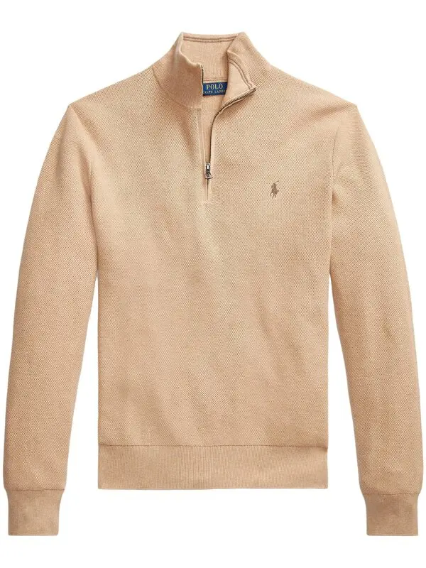 Polo Ralph Lauren Mock Neck Quarter-zip Cotton Sweater - Beige