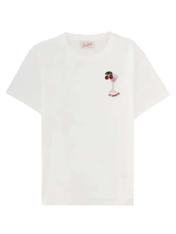 MC2 SAINT BARTH Embroidered Cotton T-shirt - White