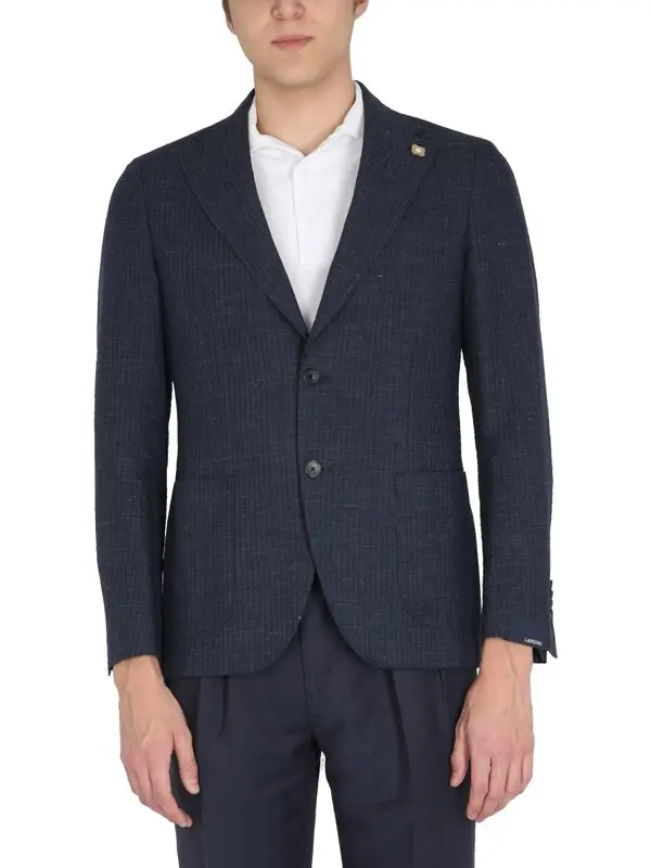 LARDINI Single-breasted Jacket With Tooth Reverse Texture