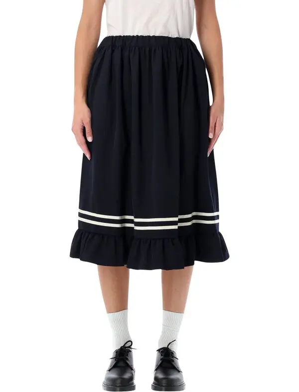 Comme Des Garçons Wool Midi Skirt With Ruffled Hem - Blue