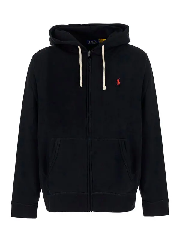 Polo Ralph Lauren Full Zip Fleece Hoodie With Embroidered Pony Logo - Black