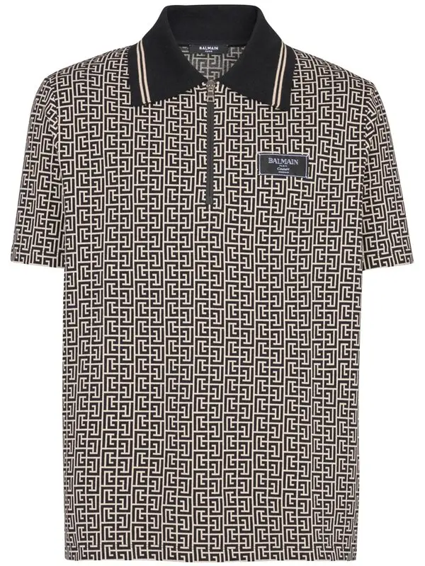 Balmain Contrasting Polo With Zip Fastening - Black