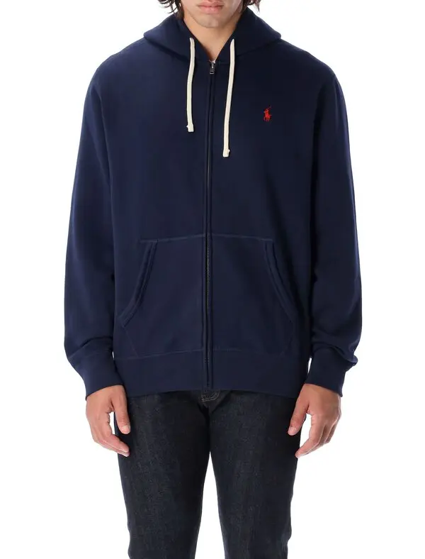 Polo Ralph Lauren Zip Hoodie With Drawstring Hood And Embroidered Logo - Blu