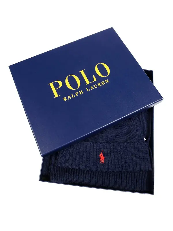 Polo Ralph Lauren Logo Scarf And Beanie Set - Blu