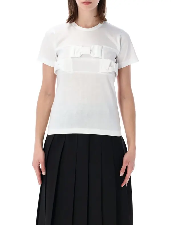 Comme Des Garçons Bow Appliqué Cotton T-shirt - White