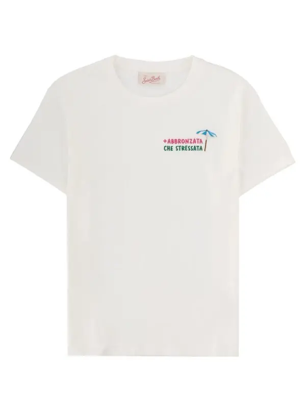 MC2 SAINT BARTH Crewneck Cotton T-shirt With Graphic Detail - White