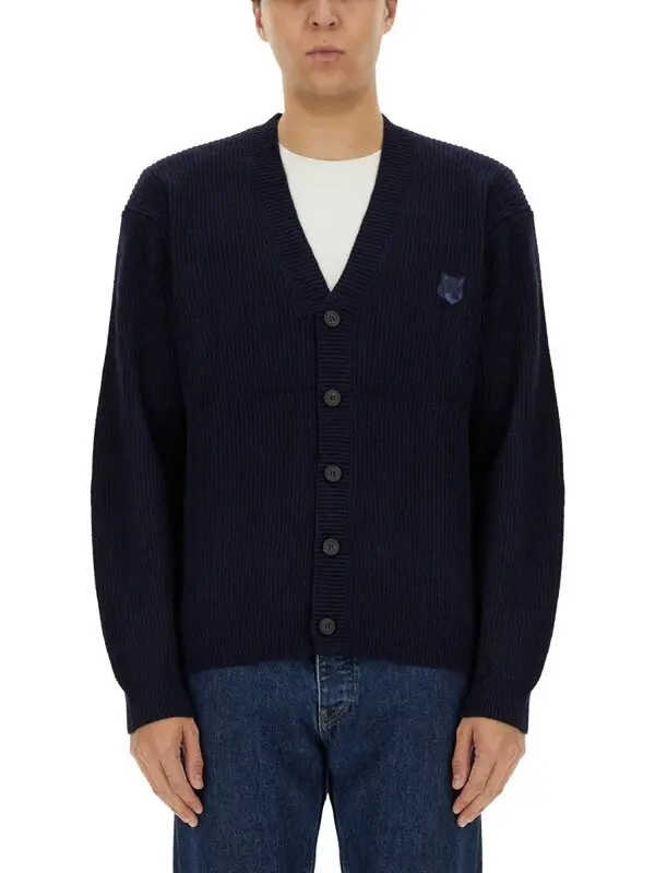 Maison Kitsuné Bold Fox Head Patch Comfort Ribbed Cardigan - Blue