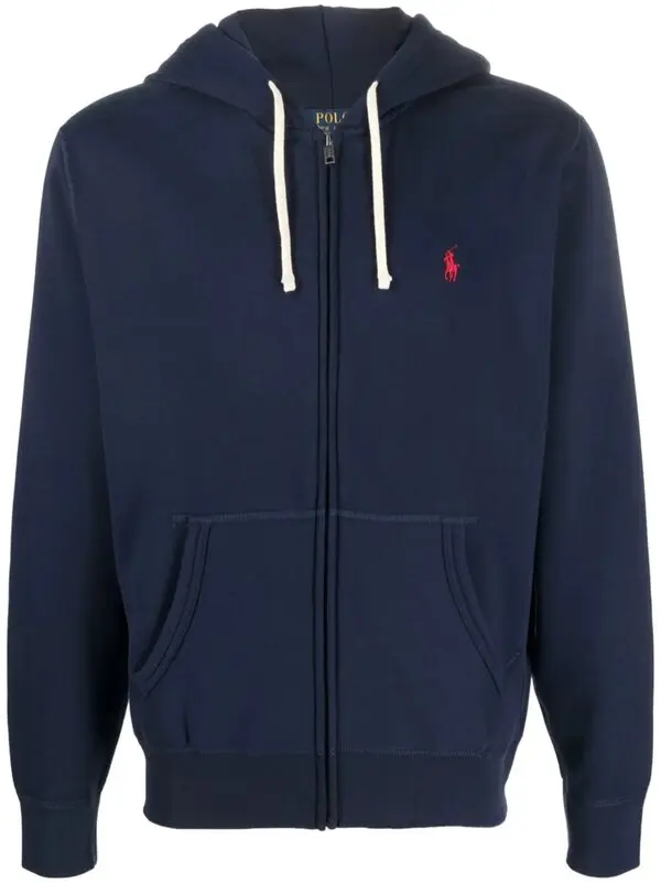 Polo Ralph Lauren Full-zip Hooded Sweater With Embroidered Logo - Blue