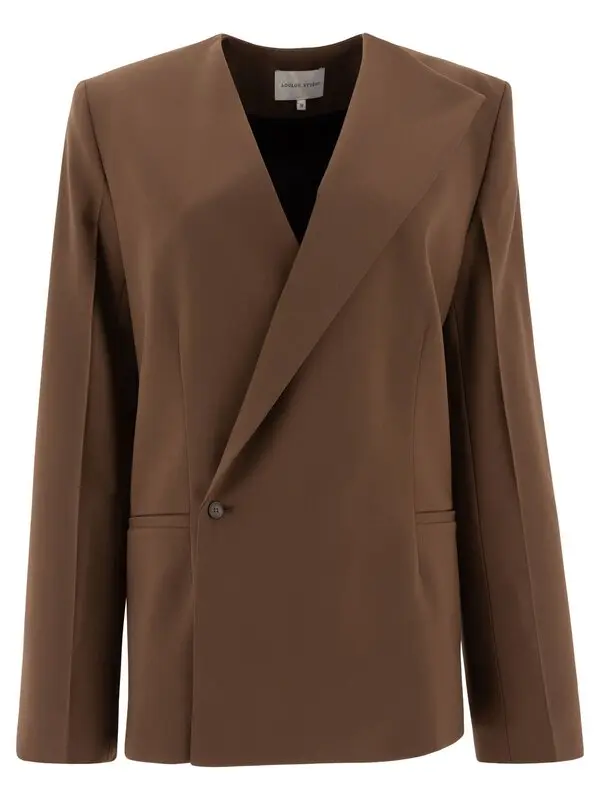 LOULOU STUDIO Wool Blend Blazer Jacket - Brown