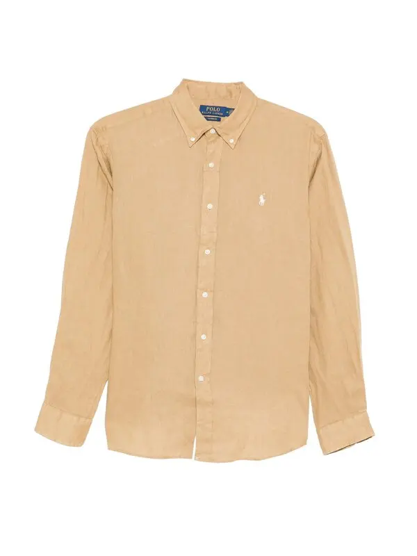 Polo Ralph Lauren Custom-fit Button-down Collar Long Sleeve Shirt Size - Beige