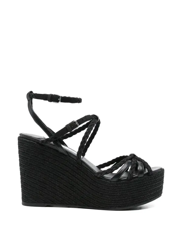 JIMMY CHOO Jute Platform Wedge Sandals With Braided Straps - Black