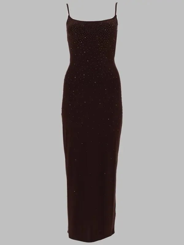 MC2 SAINT BARTH Embellished Spaghetti Strap Gown - Brown