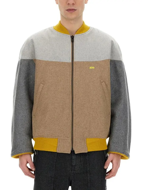 AIE Colour-block Wool Blend Bomber Jacket - Multicolour