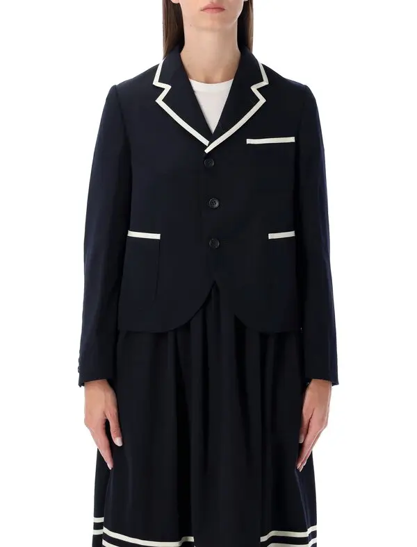 Comme Des Garçons Wool Blazer With Contrast Trim - Blue