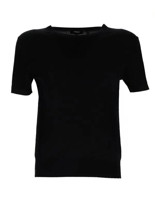 Theory Merino Wool Short Sleeve Crew Neck Knit Top - Black