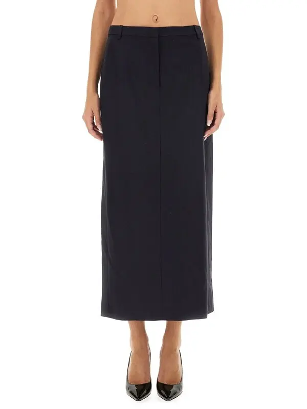 Theory Wool Blend Midi Skirt With Slit - Blue