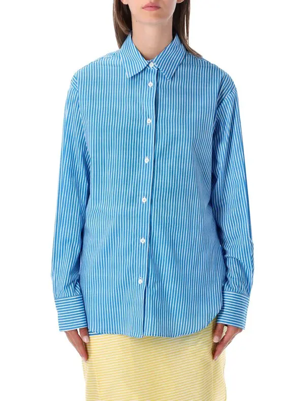 THE FRANKIE SHOP Striped Cotton Button-up Shirt - Blue Multi Stripe