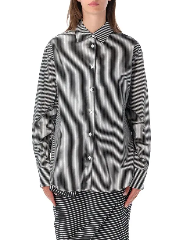 THE FRANKIE SHOP Striped Cotton Button-up Shirt - Nero