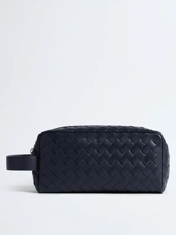 Bottega Veneta Mini Intrecciato Calfskin Clutch With Handle - Blu