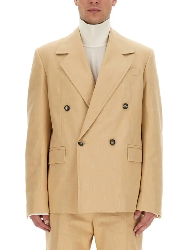 Bottega Veneta Double Breasted Textured Jacket - Brown