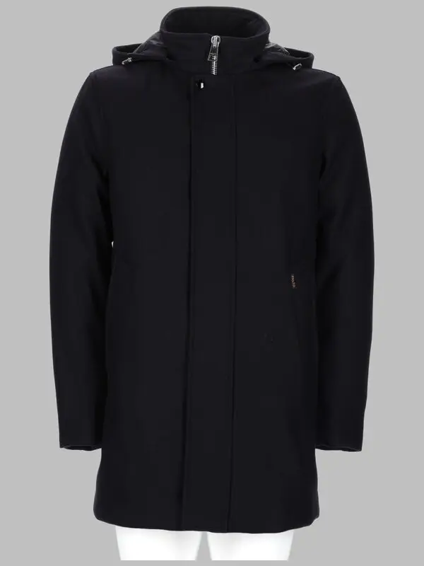 PALTO' Hooded Wool Blend Jacket - Black