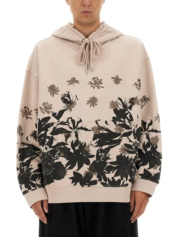 Dries Van Noten Oversized Floral Print Cotton Jersey Hoodie - Ivory
