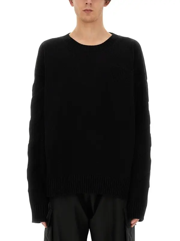 Off-White Ribbed Knit Crewneck Sweater - Black