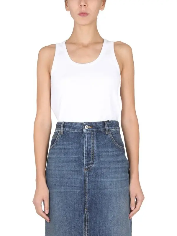 Bottega Veneta Stretch Rib Cotton Tank Top - White