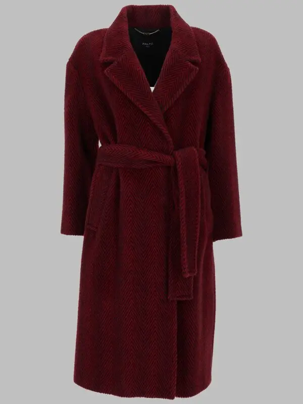 PALTO' Chic Wool Blend Trench Jacket With Belt - Red
